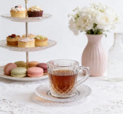 China 12 PCS Glass Cup Sets Included 6 145ML Clear Glass Tea Cups and 6 Saucers  Ideal Glassware for Hotels Restaurants and Catering Services for sale