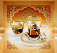 China Premium Glass With Colorful Flower Deacl Decorative Glass Cups 83ml Volume 18PCS Set for sale
