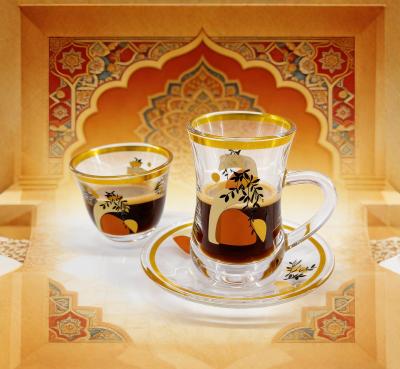 China Premium Glass With Colorful Flower Deacl Decorative Glass Cups 83ml Volume 18PCS Set for sale