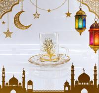 China 12Pcs Cup & Saucer Set | Elegant Gold Tree Decorative Lead-Free Crystal Glassware- Ideal for Tea Service & Gifting for sale