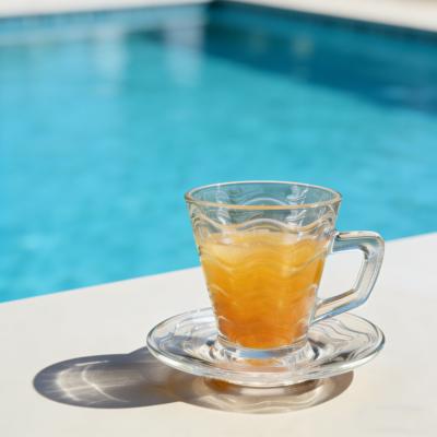 China Glass Cup Sets 12 Piece Wavy Patterned Cups and Saucers with Ergonomic Handles Durable Design for Cafes Homes and Special Occasions for sale