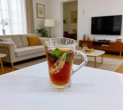 China Fashionable Gold floral Glass Tea Cup design Machine-Made Cup 6 pieces for sale