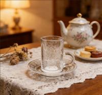 China 12Pcs Clear Glass Cups And Saucers 90ml For Afternoon Tea Service for sale