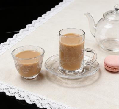 China 36 Set of 90ml Glass Tea Cups & Saucers with 65ml Cawa Cups for Serving Small Portions of Beverages in Food Service Industry and Hospitality Venues for sale