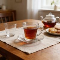 China Durable Glass Drinking Sets 12pcs Set 6pcs Turkish Cups 6pcs Saucers 110ml Capacity per Cup Perfect for Catering Services and Hospitality Industry for sale