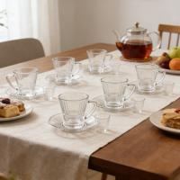China Durable Glass Drinking Sets 12pcs Set 6pcs Turkish Cups 6pcs Saucers 110ml Capacity per Cup Perfect for Catering Services and Hospitality Industry for sale