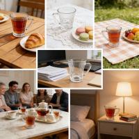 China 6 Pieces Glass Cup Sets Height 69mm Suitable For Hot And Cold Beverages Perfect For Serving Tea Coffee Juice In Hotels And Cafes for sale