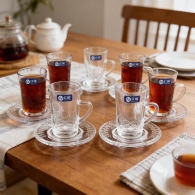 China Durable Glass Drinking Sets 12 Pieces Set 6pcs Turkish Cups 6pcs Saucers Suitable For Commercial Kitchens And Food Establishments for sale