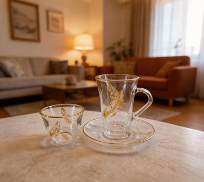China Premium Glass With Gold Deacl Glass Cups 83ml Volume 18PCS Set for sale