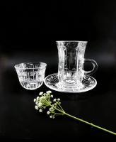 China Full Drinkware Afternoon Tea Time 18-piece Glass Tea Cups with Star Embossing Design for sale