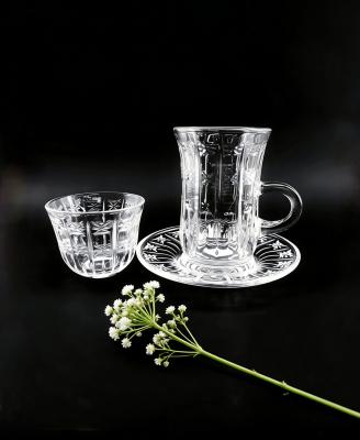 China Full Drinkware Afternoon Tea Time 18-piece Glass Tea Cups with Star Embossing Design for sale