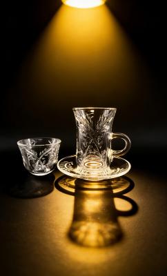 China Premium Transparent 18 Piece Set Glass Tea Cups Heat Resistant Durable Cross Willow Design Ecofriendly for sale