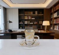 China 12pcs Fashion Decorative Glass Cups with Saucer 83ML Glassware Collection for sale