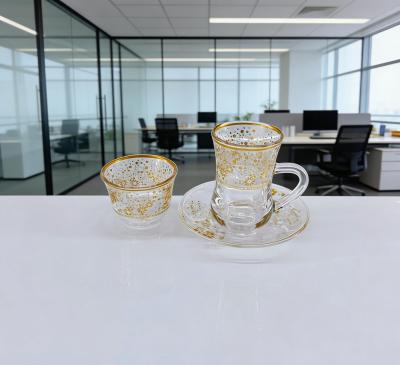 China 18pcs Fashion Glass Cup Set Tea and Coffee Cawa Cup with Saucer Luxury  Glassware Collection for sale