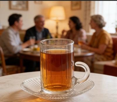 China 12-Piece Clear Patterned Glass Tea Set (6 Cups & 6 Saucers), Premium Lead-Free Glassware Perfect for Tea Service for sale