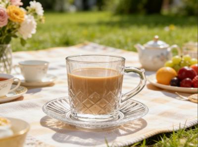 China 12-Piece 145ml Glass Tea Cup & Saucer Set, Premium Clear Glassware with Beautiful Color Box Packaging, Ideal for Home & Gifting for sale
