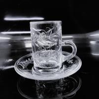 China 6 Cups & 6 Saucers Clear Patterned Glass Set Ideal for Afternoon Tea Service & Special Occasion Gifting for sale