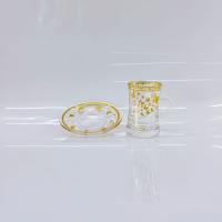 China Glass Cup Sets 12 Piece Lead Free Crystal Cups and Saucers with Delicate Golden Butterfly Motif for Fine Tea Service and Commercial for sale