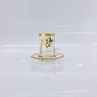 China Glass Cup Sets 12 Piece Lead Free Crystal Cups and Saucers with Delicate Golden Butterfly Motif for Fine Tea Service and Commercial for sale