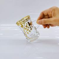 China Six Decorative Glass Cups set featuring food grade glass and gold rim perfect for serving espresso coffee fine teas and social events for sale