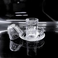 China Complete 18Pcs Glass Cup And Saucer Set Leadfree Classic Style Coffee Glass Cups for sale
