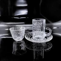 China 36Pcs Floral Pattern Glass Tea Cup & Saucer Set with Cawa Cups |– Perfect for Tea & Cawa Coffee Service for sale
