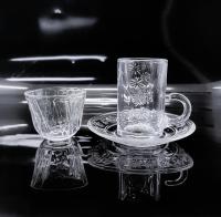 China Complete 18Pcs Glass Cup And Saucer Set Leadfree Classic Style Coffee Glass Cups for sale