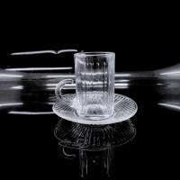 China 12-Piece Clear Patterned Glass Tea Set (6 Cups & 6 Saucers), Premium Lead-Free Glassware Perfect for Tea Service for sale
