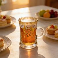 China Six Decorative Glass Cups set featuring food grade glass and gold rim perfect for serving espresso coffee fine teas and social events for sale