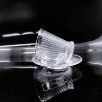 China crystal Glass Cup Sets with vertical ridged design and matching saucers offering resistance to temperature fluctuations and long lasting beauty for sale