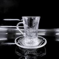China Glass cup set 3.35oz Leaf pattern Designs for 6 tea cup and 6 saucers set for sale