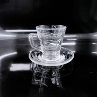 China Glass Cup Sets 12 Piece Wavy Patterned Cups and Saucers with Ergonomic Handles Durable Design for Cafes Homes and Special Occasions for sale