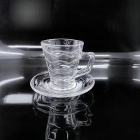 China Glass Cup Sets 12 Piece Wavy Patterned Cups and Saucers with Ergonomic Handles Durable Design for Cafes Homes and Special Occasions for sale