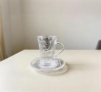 China Rose flower pattern design Glass cup set 3.35oz machine-made glass premium glass for sale