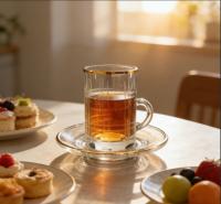 China 12 PCS Glass Cup Sets Included 6 Decorative Glass Cups and 6 Saucers  For Drinking Tea Water Coffee for sale