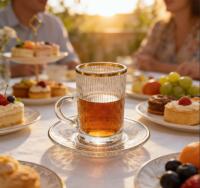 China Premium 12-Piece Rain Lines Design Set: Includes 6 clear glass cups and 6 matching saucers, perfect for family use, afternoon tea parties, or gatherings for sale