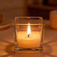 China Elegant Small Glass Candle Holders  , Square Base Glass Cylinder Candle Holders 107g for sale