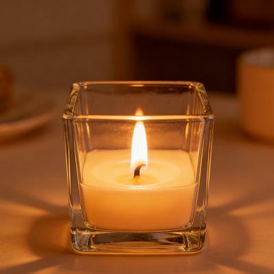 China Elegant Small Glass Candle Holders  , Square Base Glass Cylinder Candle Holders 107g for sale
