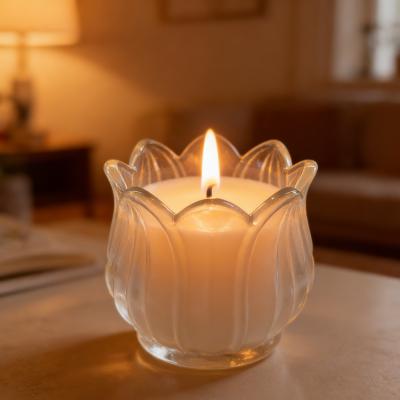China 6 Piece Home Glass Lotus Candle Holder , Cylinder Glass Votive Candle Holders for sale