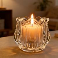 China Round Small Crystal Candle Holders , Clear Glass Dinner Candle Holders 186g for sale