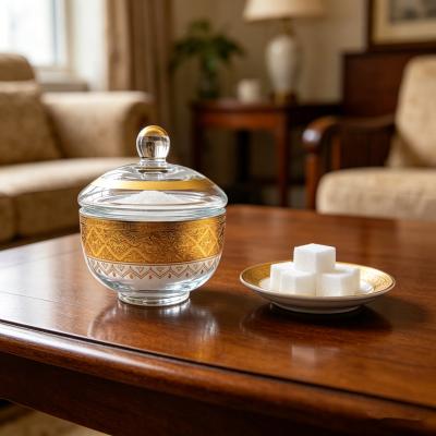China Home Decorative Glass Candy Bowls Small 10.7cm Height Round Glass Sweet Bowl With Lid for sale