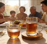 China 18pcs Glass Cups Set Eco Friendly Hand Cutting Pattern with Wood Saucers for sale