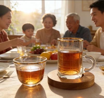 China 18pcs Glass Cups Set Eco Friendly Hand Cutting Pattern with Wood Saucers for sale