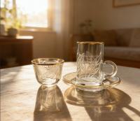 China 18PCS Luxury Glass Tea Cup Set 120g 6 Glass Cups 6 Saucers 6 Cawa Cups With Hand Cutting for sale