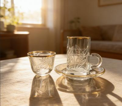 China 18PCS Luxury Glass Tea Cup Set 120g 6 Glass Cups 6 Saucers 6 Cawa Cups With Hand Cutting for sale
