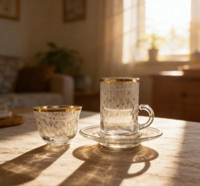 China Drinking Glass Cup And Saucers , 18pcs Transparent Glass Cup Sets for sale