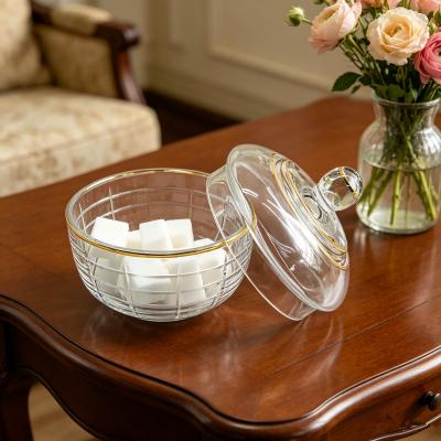 China 250ml Home Glass Sugar Bowls Small With Hand Cutting Pattern for sale