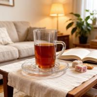 China Eco Friendly Glass Drinking Sets 6pcs Turkish Cups 6pcs Saucers OEM ODM  Perfect for Hospitality Venues Including Bars Cafes and Restaurants for sale