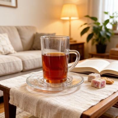 China Eco Friendly Glass Drinking Sets 6pcs Turkish Cups 6pcs Saucers OEM ODM  Perfect for Hospitality Venues Including Bars Cafes and Restaurants for sale