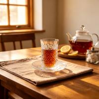 China Lead-free Crystal Glass Elegant Glass Cup Sets 6pcs Turkish Cups 6pcs Saucers Modern Design Style Suitable for Hotels Restaurants and Corporate Gifting for sale